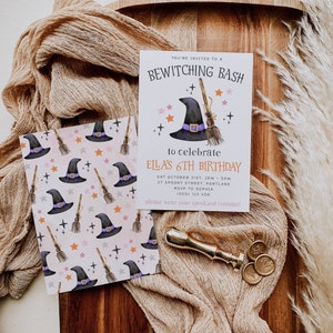 Bewitching Bash Halloween Birthday Invitation Template, Printable Witch Invite, Editable Spooky ...