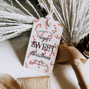 Candy Canes Christmas Gift Tag Template, Printable Holiday Favor Tags ...