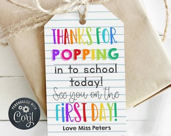 Meet the Teacher | Thanks for Popping in Gift Tag - Editable | Popcorn ...