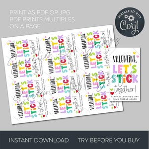 Sticker Valentine Gift Tag Template, Printable Let's Stick Together ...