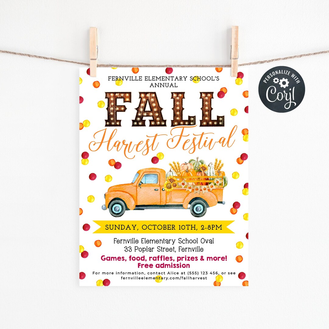 Fall Harvest Festival Flyer Template, Printable School Community Fall ...