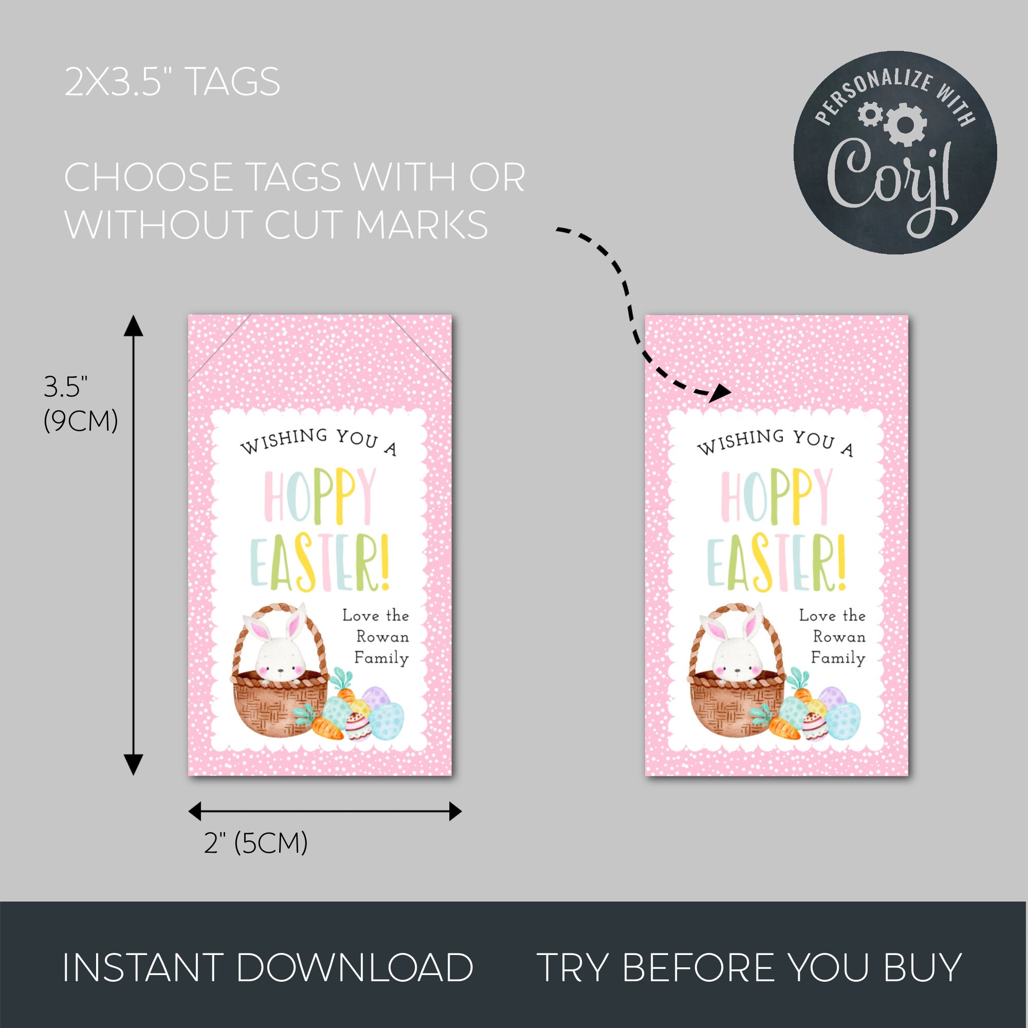 Hoppy Easter Gift Tag Template, Printable Easter Basket Favor Tags ...