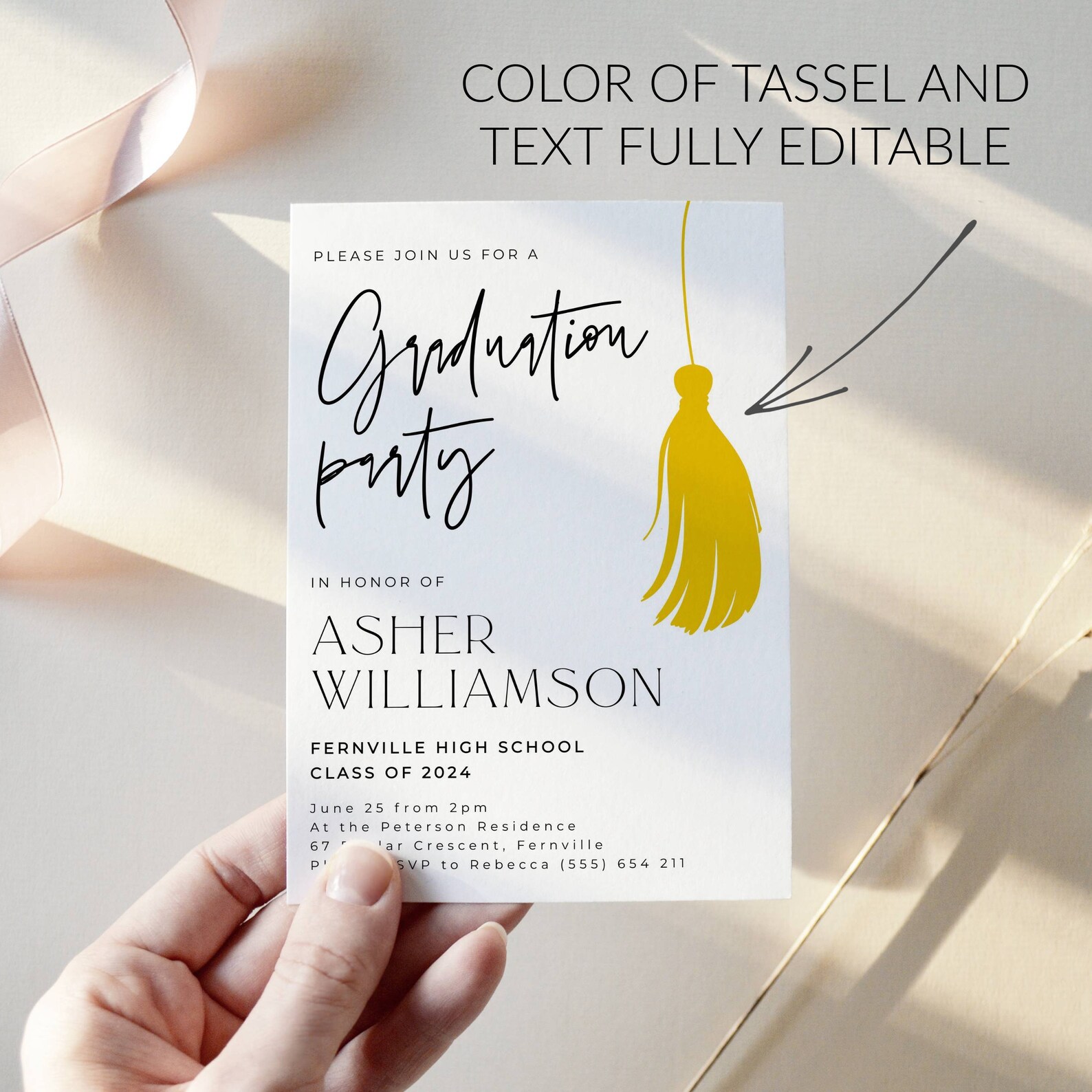 Tassel Graduation Invitation Template, Printable Modern Graduate ...
