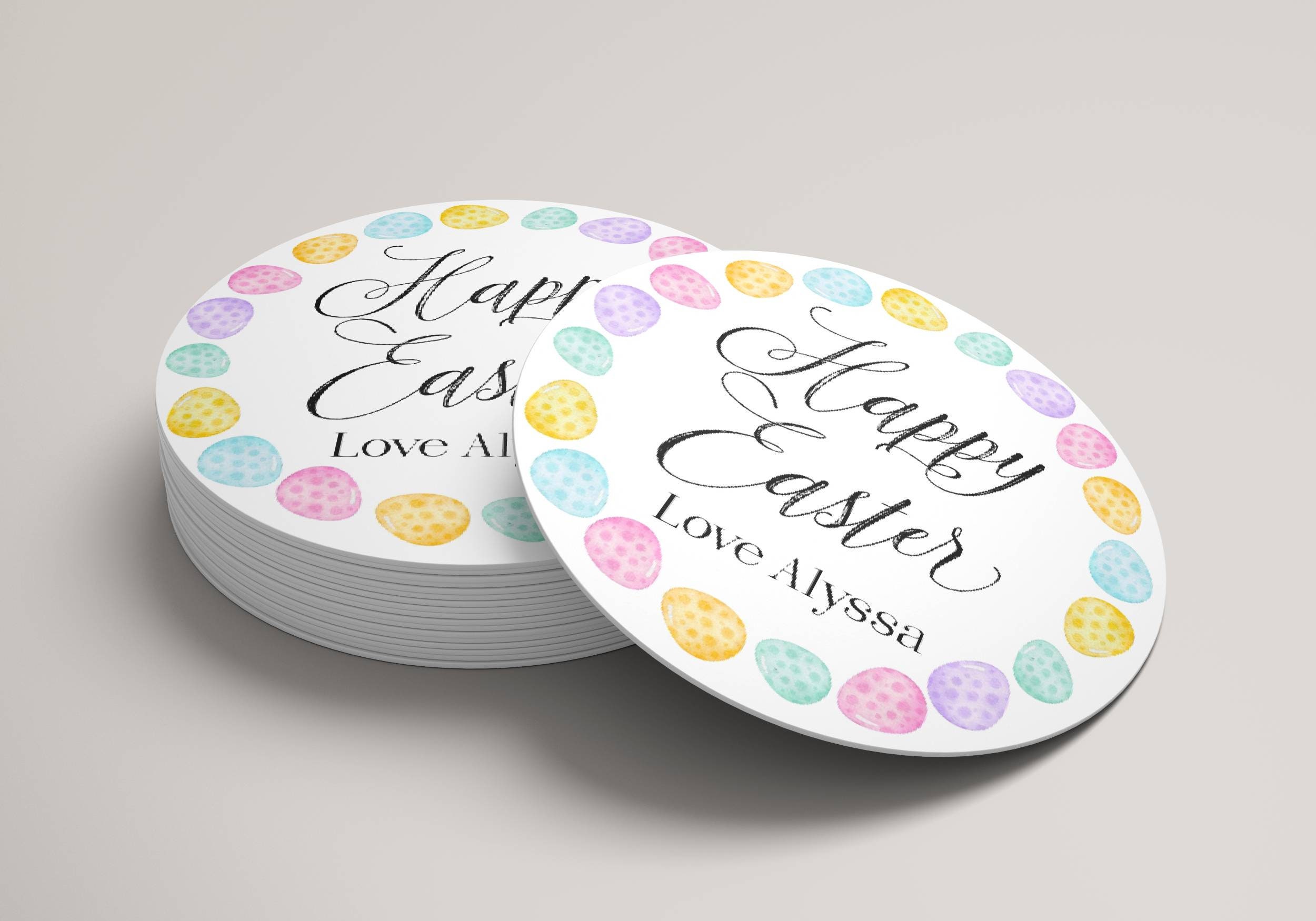 Round Easter Favor Tag Template Printable Easter Egg Wreath | Etsy