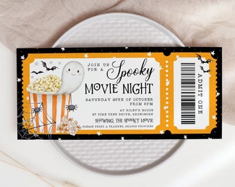 Editable Halloween Movie Night Ticket Template Customizable Digital ...
