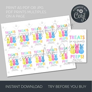 Treats for My Favorite Peeps Gift Tag Template, Printable Bunny Candy ...
