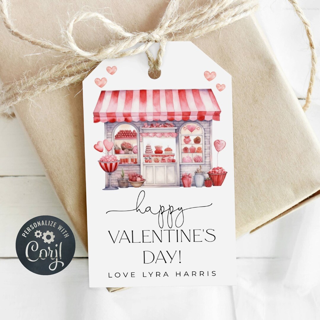 Happy Valentine's Day Gift Tag Template, Printable Candy Shop Modern ...