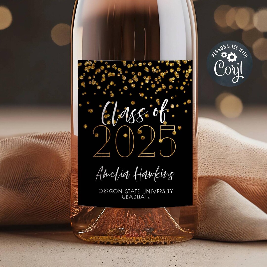 Class of 2025 Graduation Wine Bottle Label Template, Printable Modern ...