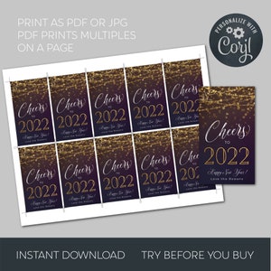 New Year's Eve Gift Tag Template, Printable Cheers to 2025 NYE Favor ...