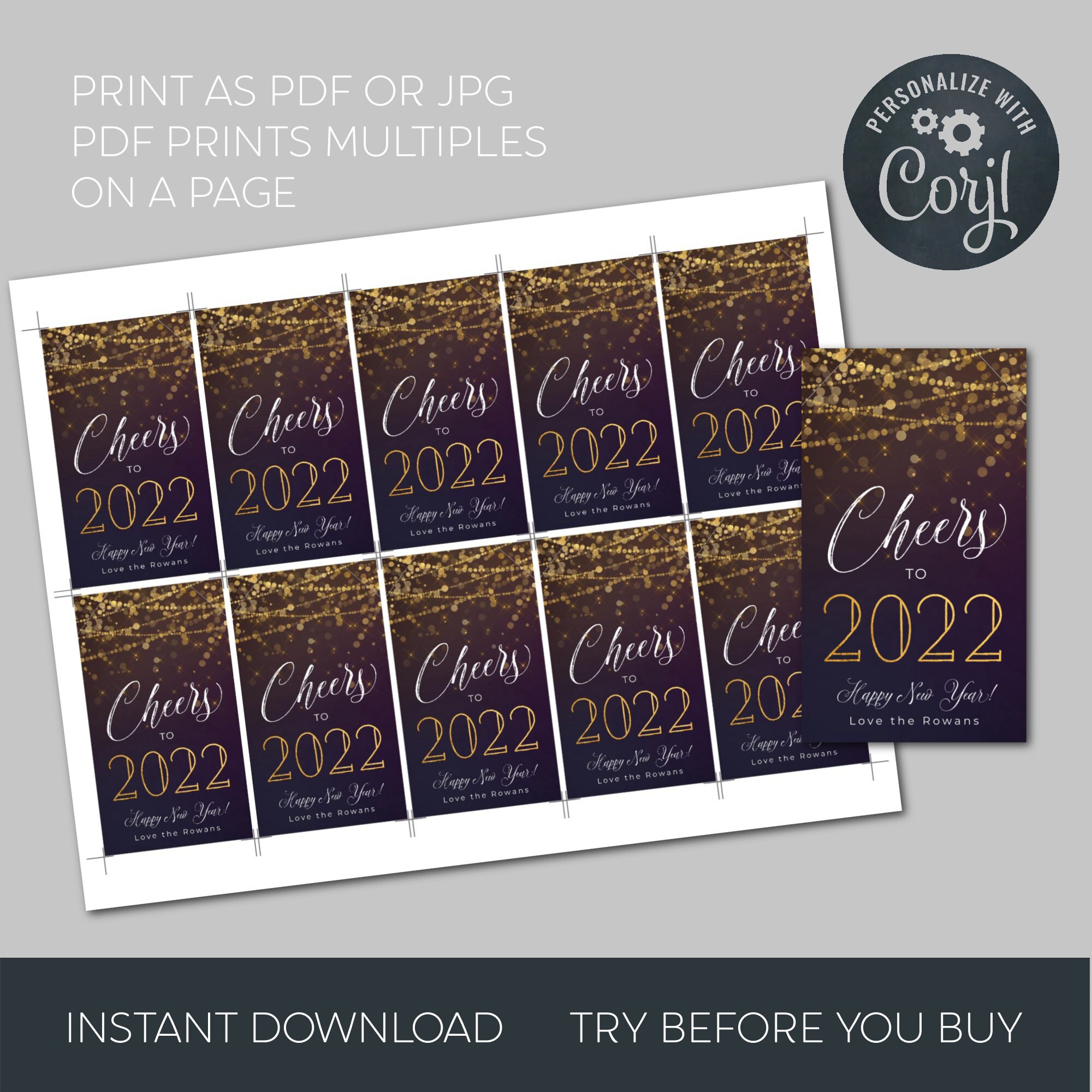 New Year's Eve Gift Tag Template, Printable Cheers to 2026 NYE Favor ...