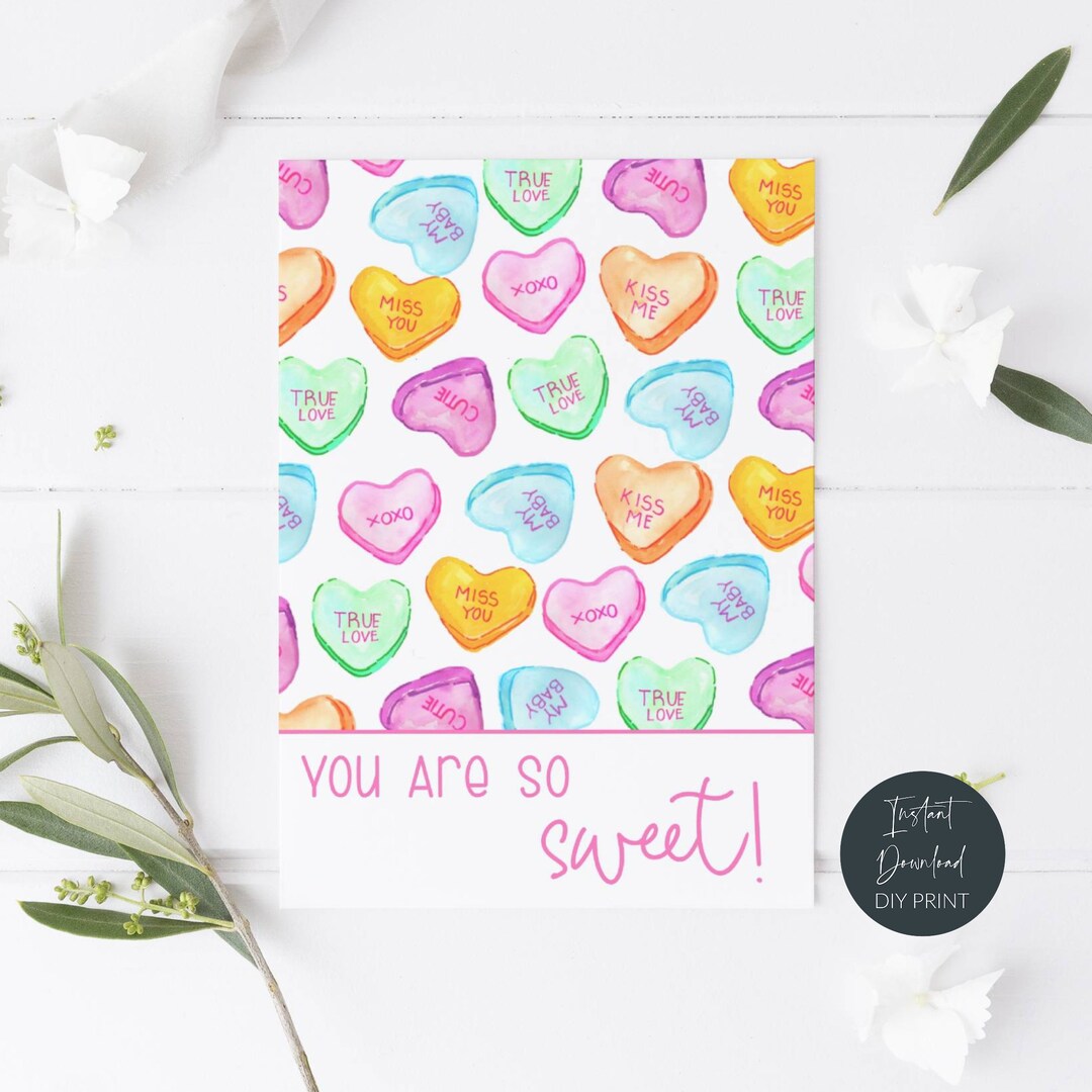 Printable Valentine's Day Mini Cookie Card, Candy Hearts Cookie Card ...