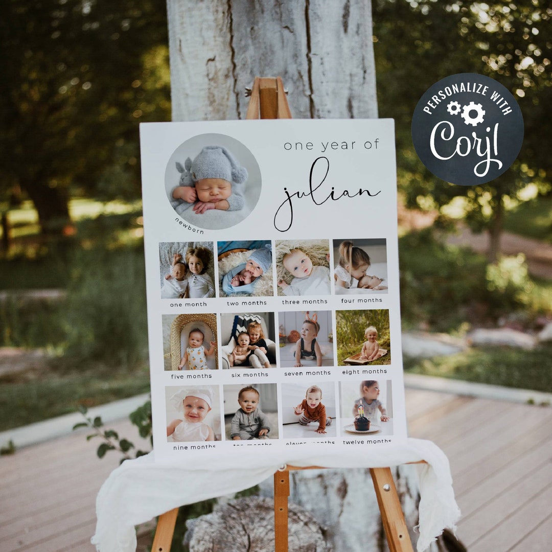 Printable One Year of Photo Poster Template, Modern 1st Birthday ...
