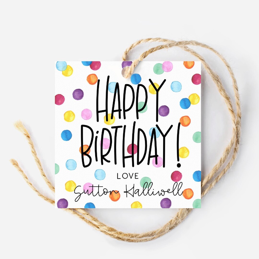Happy Birthday Favor Tag Template, Printable Rainbow Spots Square Party ...
