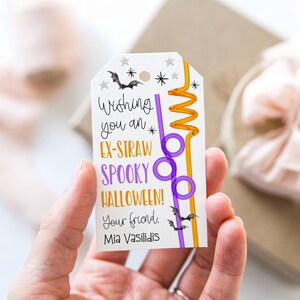 Ex-straw Spooky Halloween Gift Tag Template, Printable Straw Trick or ...