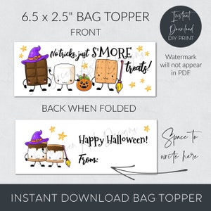 Printable S'mores Halloween Treat Bag Toppers, No Tricks Just S'more ...