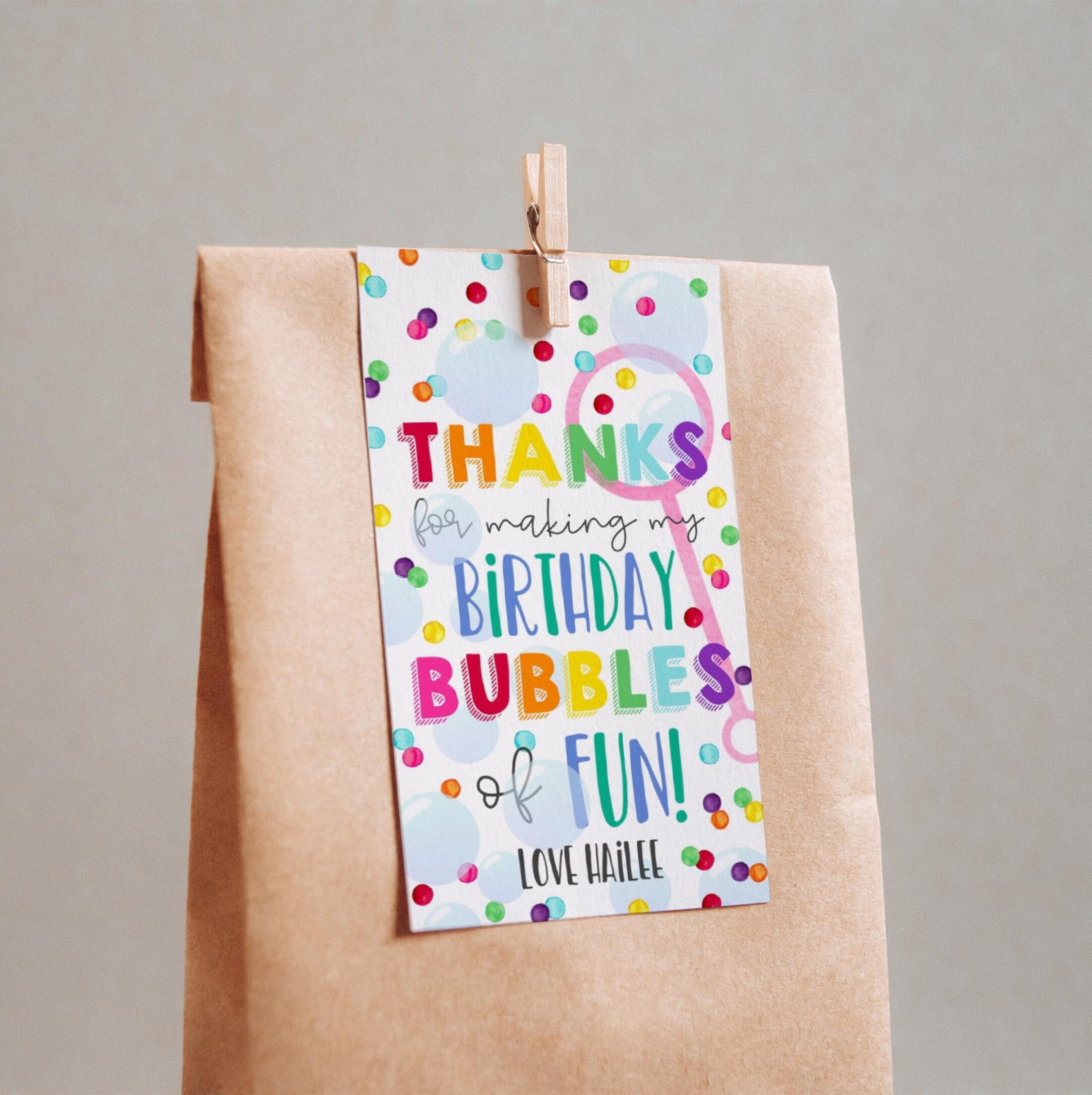 Bubbles Birthday Party Favor Tag Template, Printable Bubbles of Fun ...
