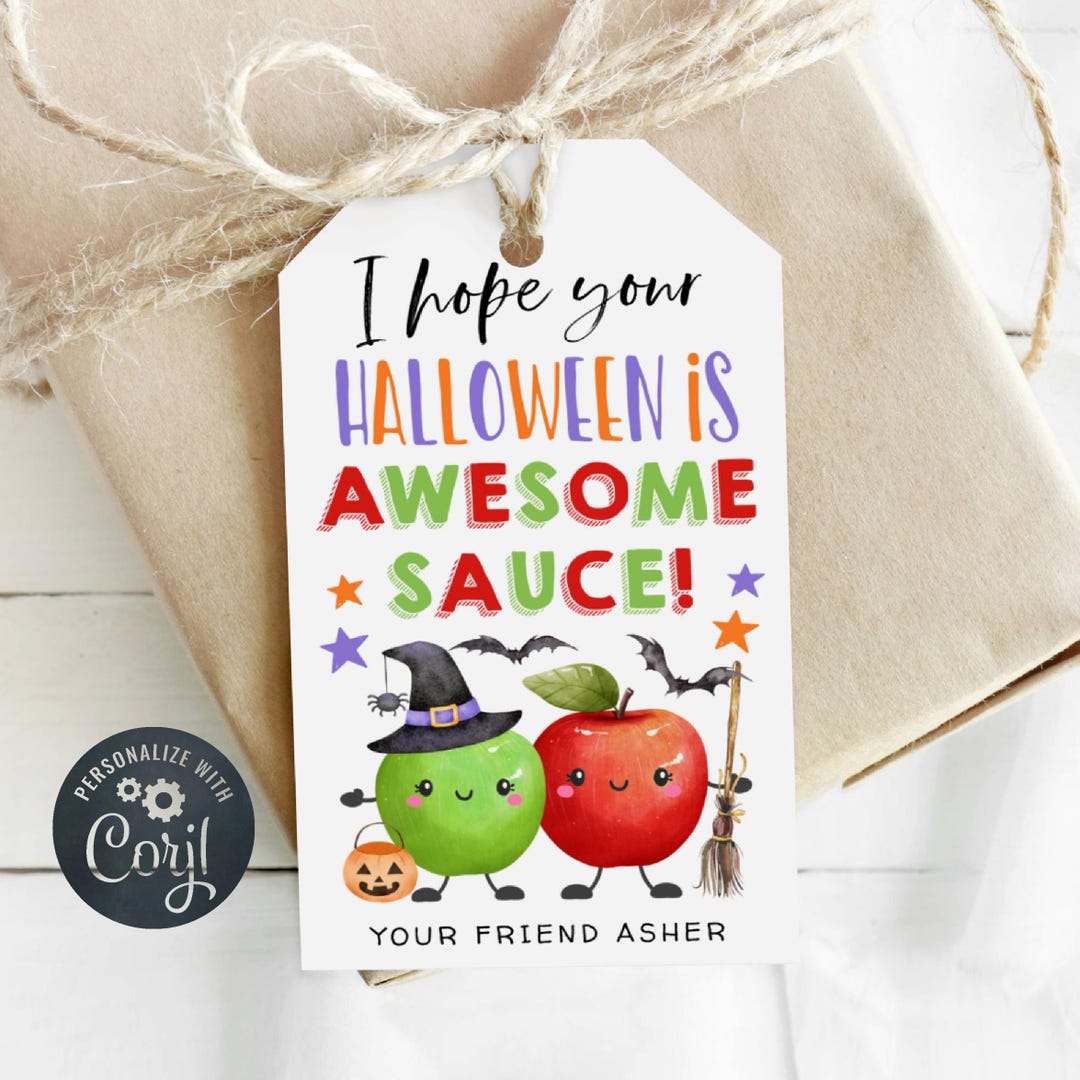 Halloween Applesauce Gift Tag Template, Printable I Hope Halloween is ...
