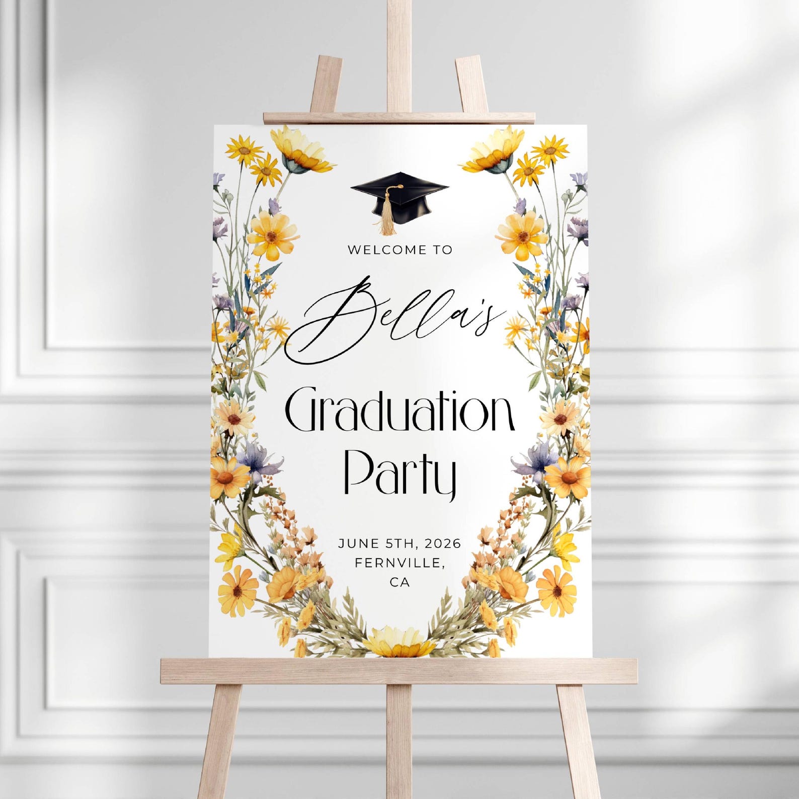 Wildflowers Graduation Welcome Sign Template, Printable Modern Boho ...