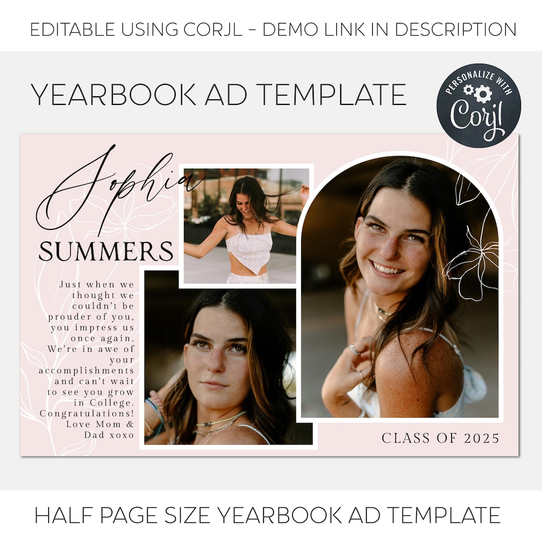 Half Page Floral Graduation Yearbook Ad Template, High School Senior ...