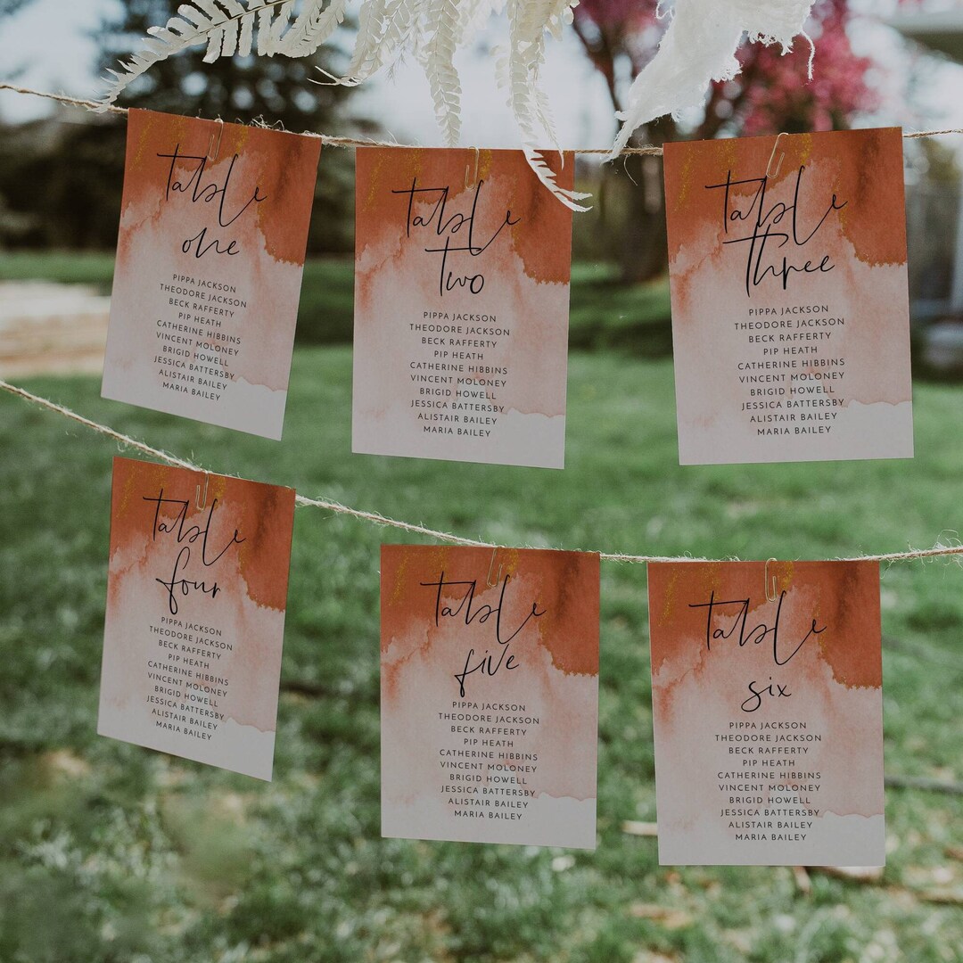 Rust & Gold Seating Cards Template, Printable Boho Copper Wedding ...