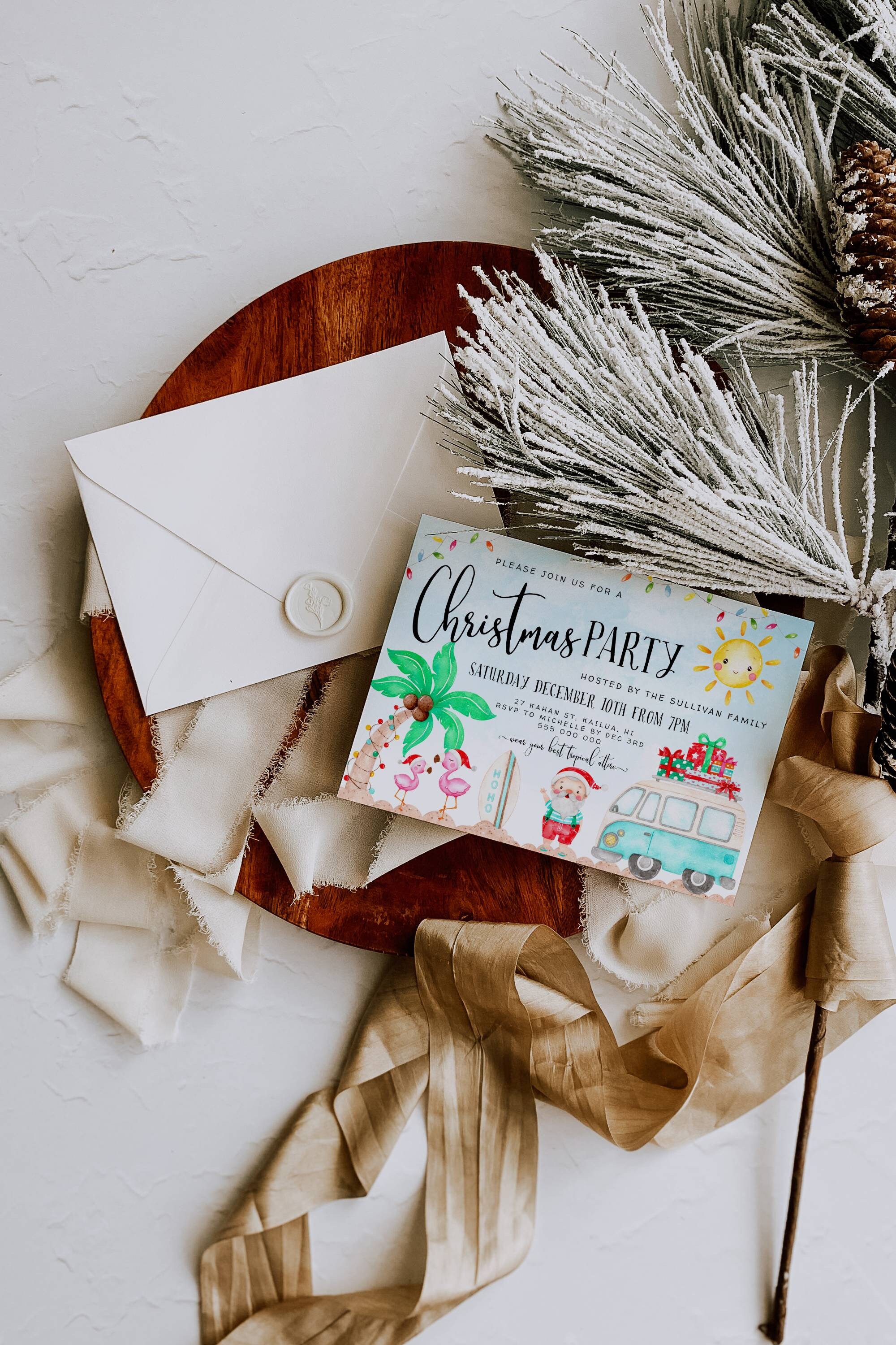 Tropical Christmas Party Invitation Template, Printable Summer Fun ...