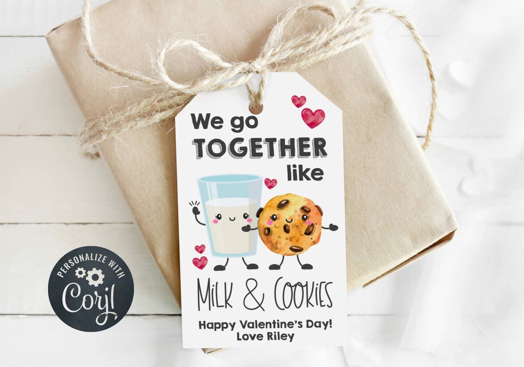 Milk and Cookies Valentine's Day Gift Tag Template - Etsy