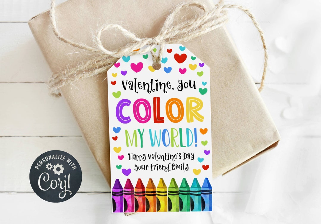 You Color My World Valentine's Day Gift Tag Template - Etsy