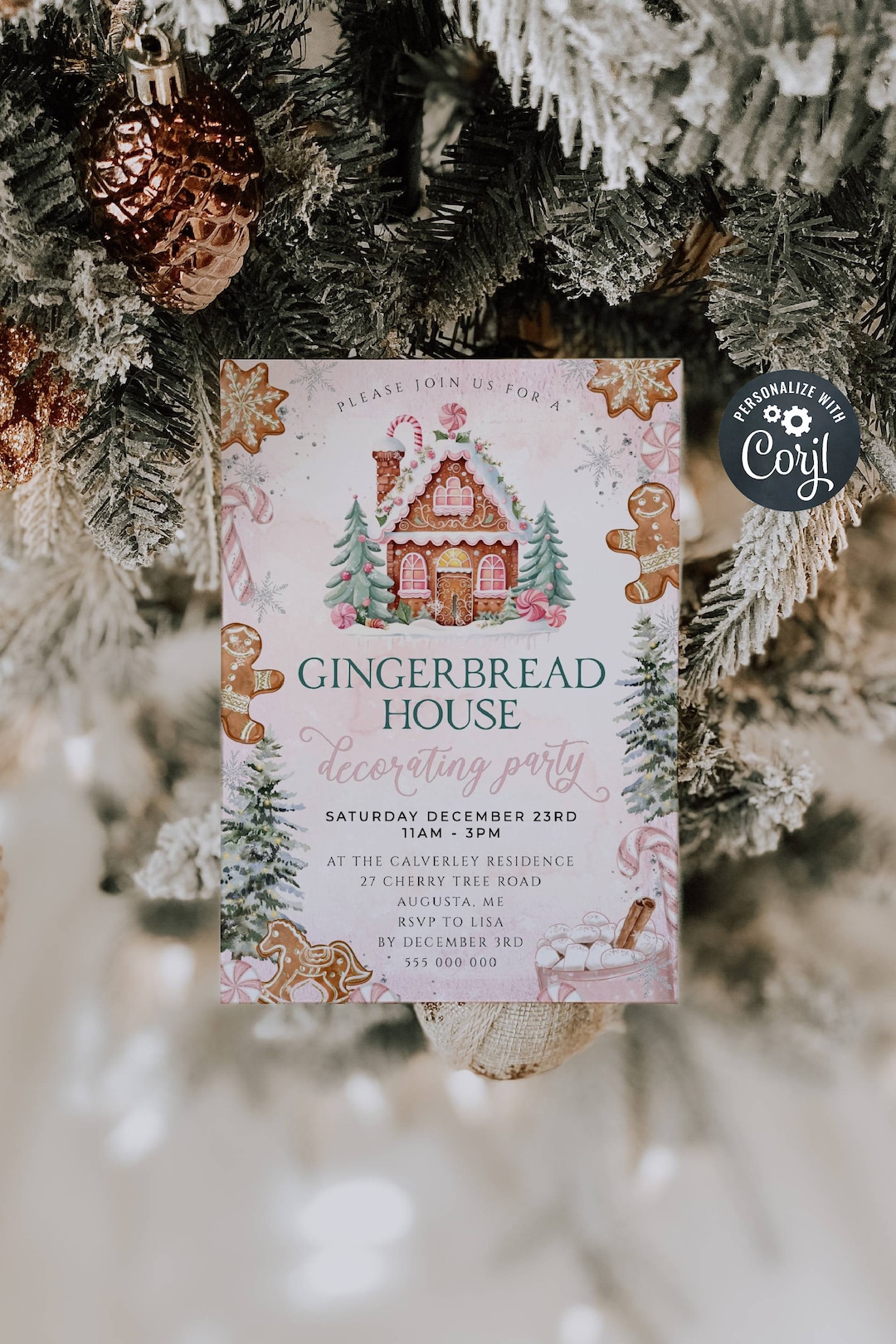 Gingerbread House Decorating Party Invite Template, Printable Pink ...