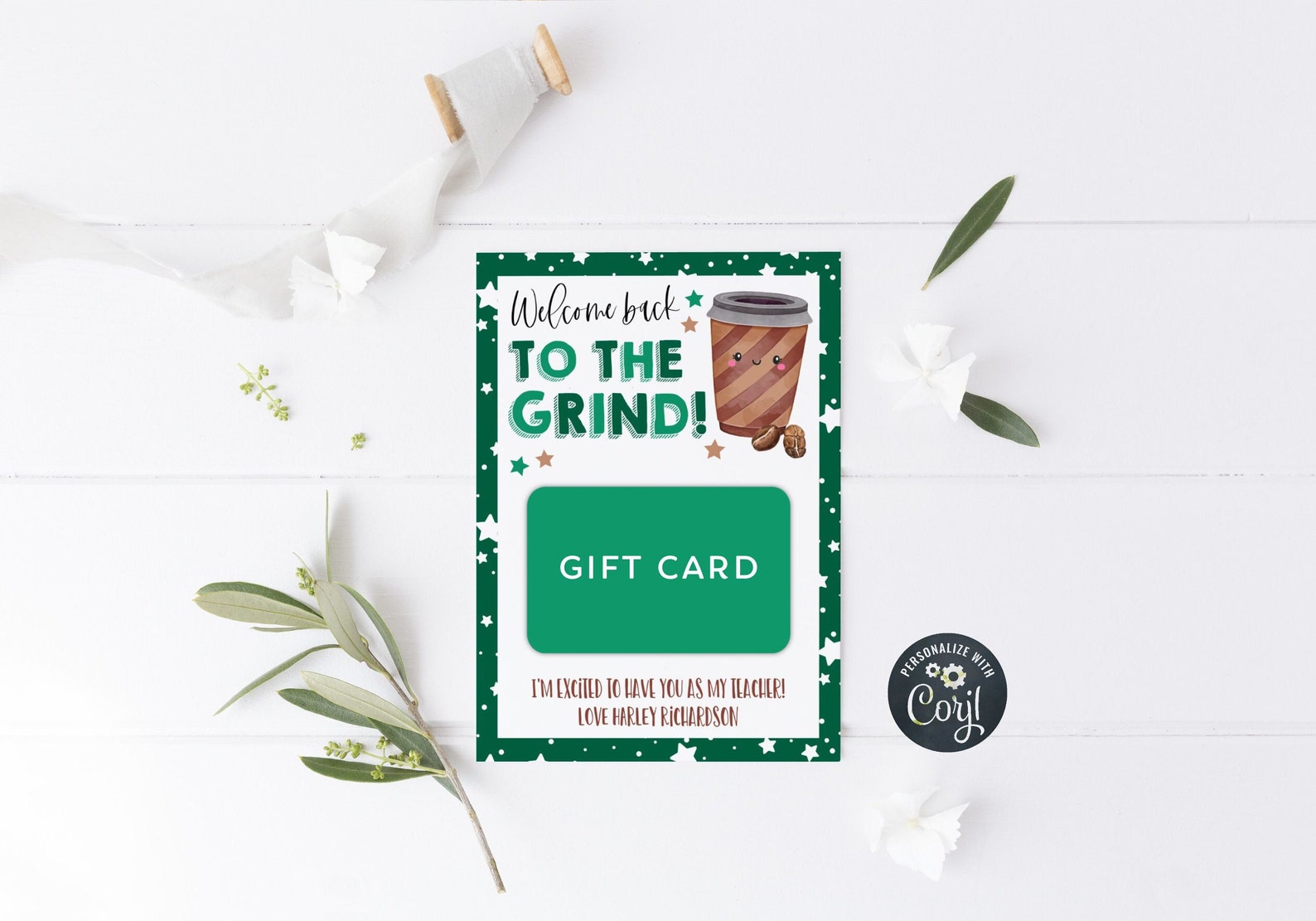 Editable Welcome Back to the Grind Coffee Teacher Gift Card - Etsy