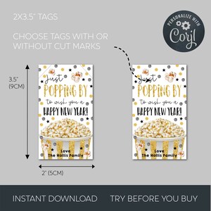 New Year's Eve Popcorn Gift Tag Template, Printable Just Popping by NYE ...