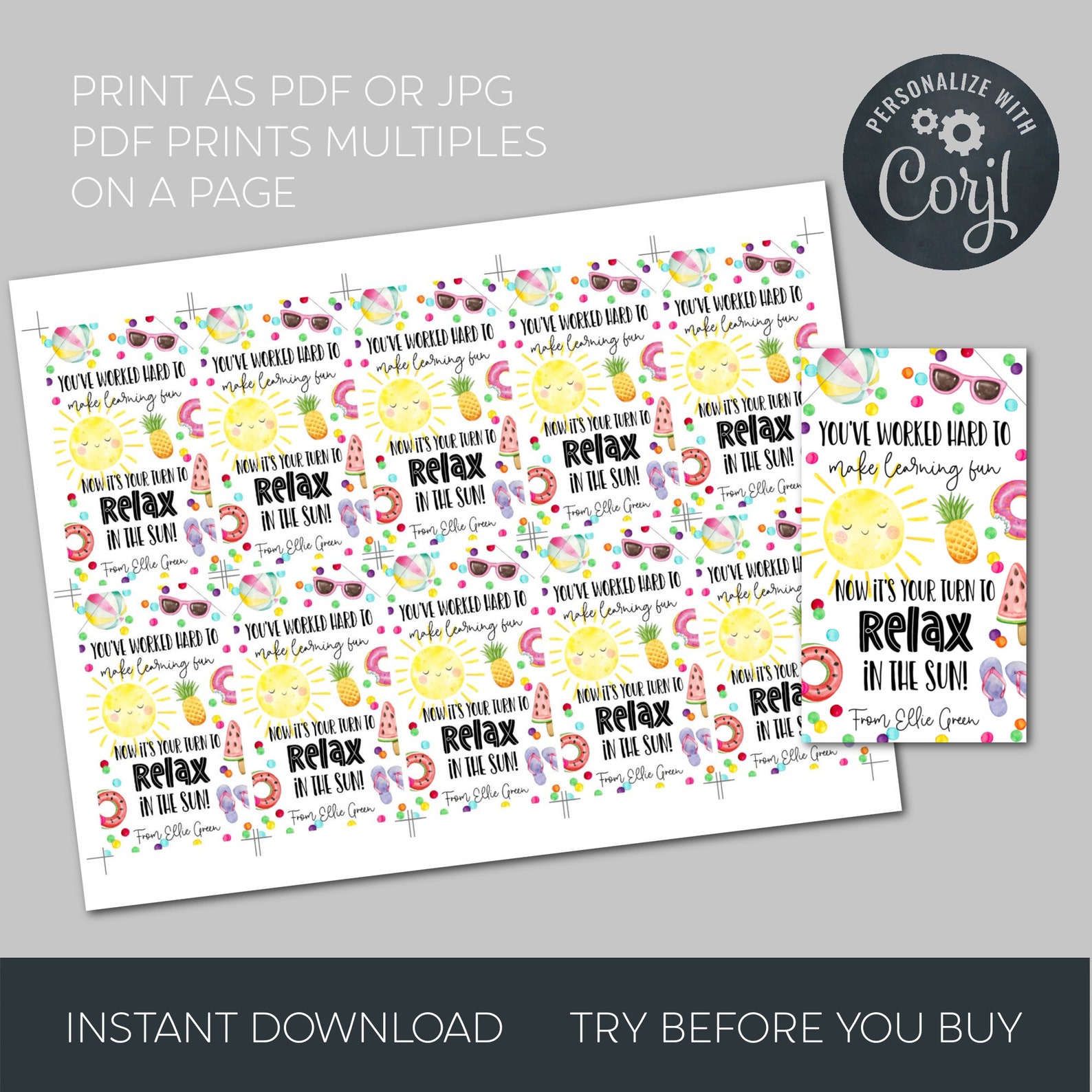 Summer Teacher Appreciation Gift Tag Template Printable Your - Etsy