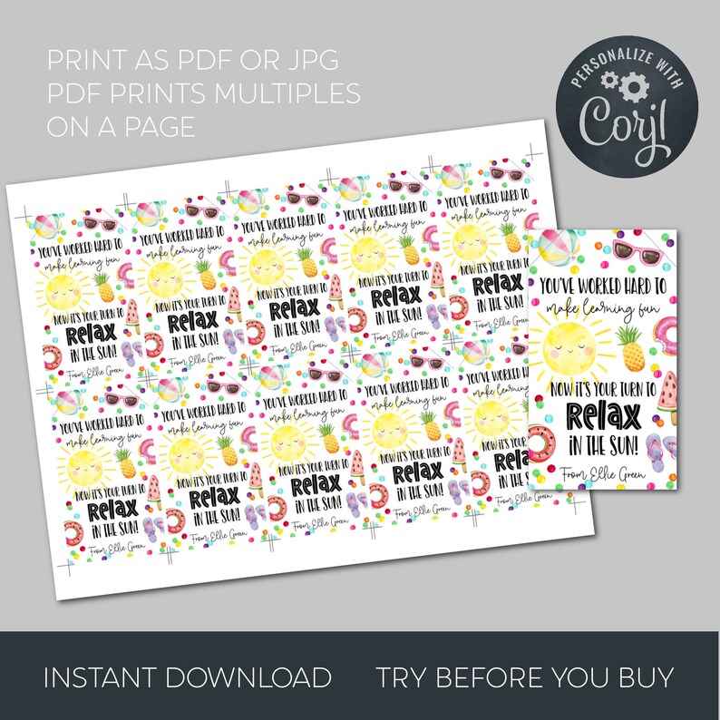 Summer Teacher Appreciation Gift Tag Template Printable Your - Etsy