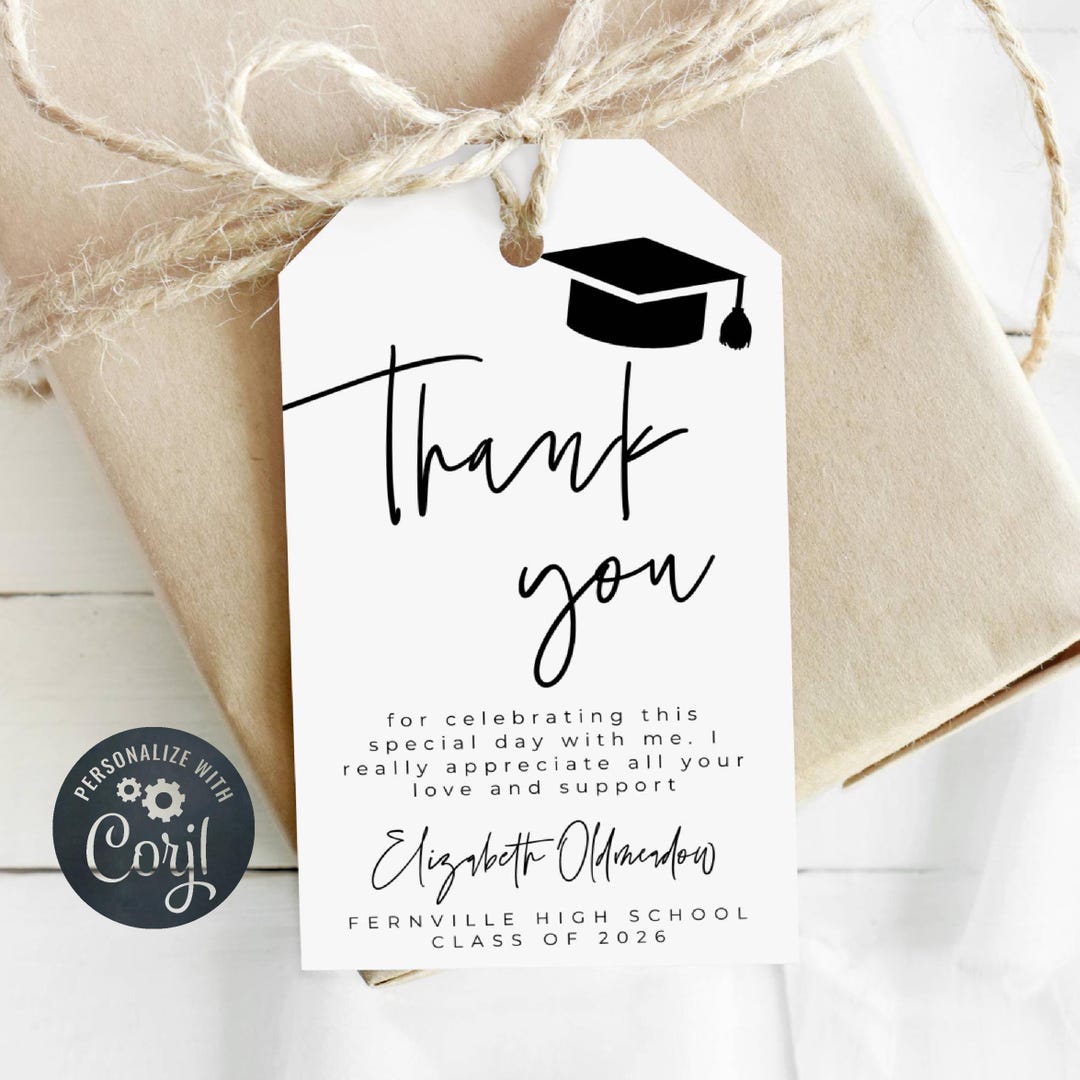 Modern Graduation Thank You Favor Tag Template, Printable Minimal Grad ...