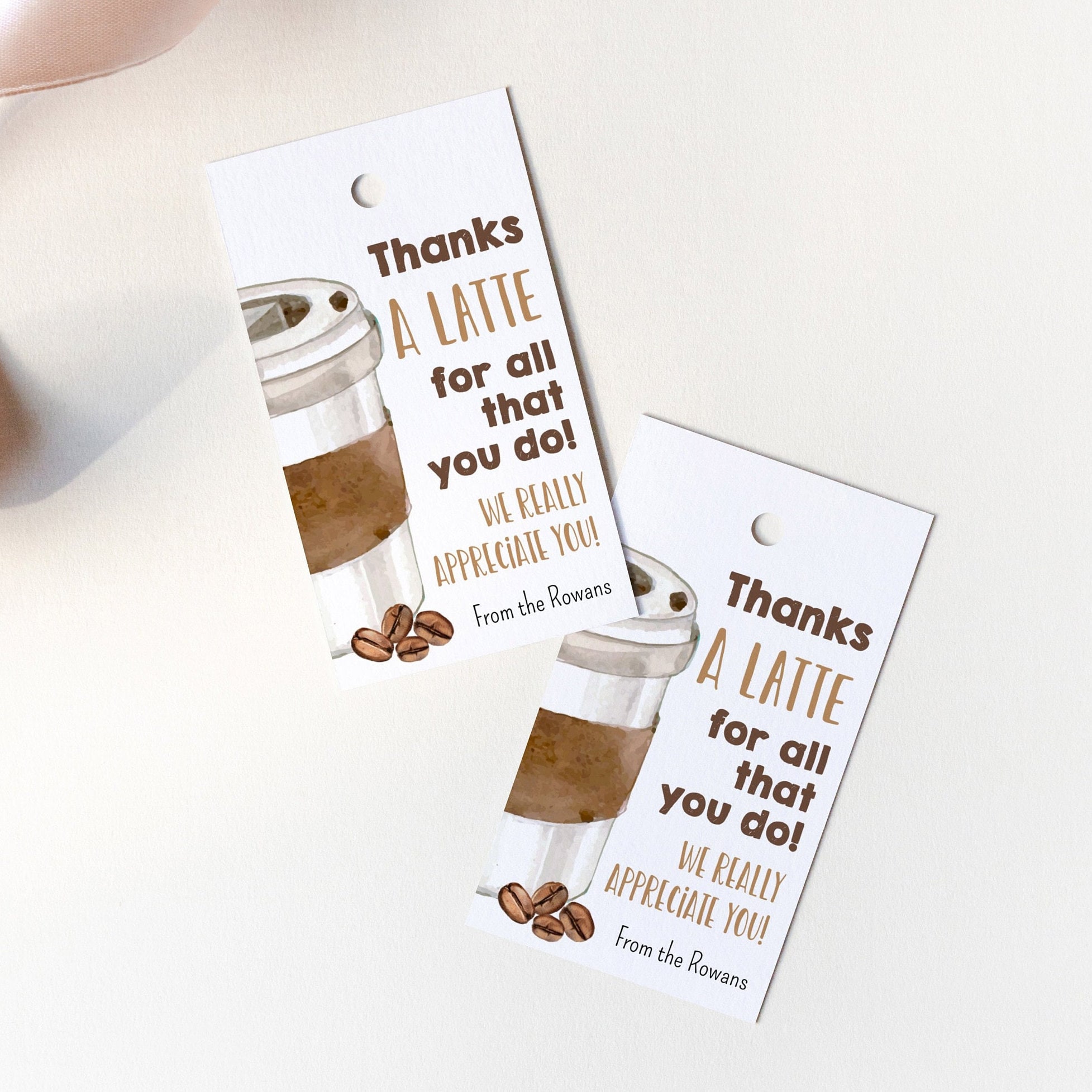 Thanks A Latte Gift Tag Template, Printable Teacher Appreciation Coffee ...