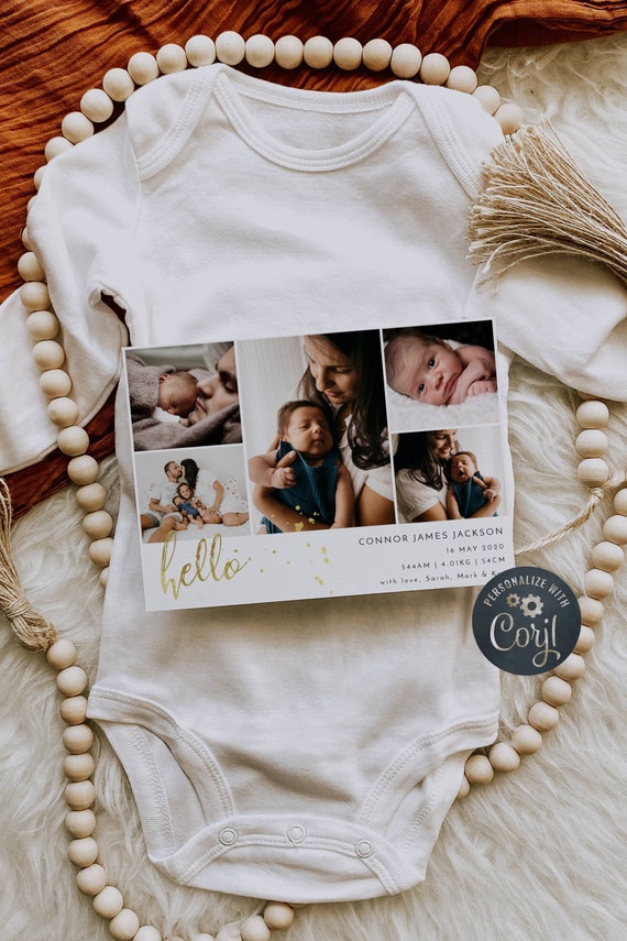 Hello Baby Birth Announcement Template Printable Newborn - Etsy