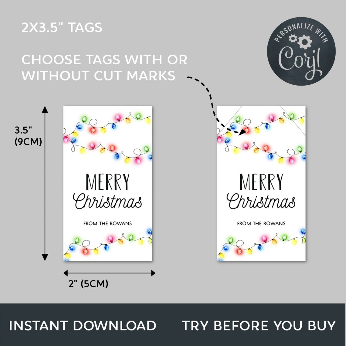 Christmas Fairy Lights Gift Tag Template Printable Holiday | Etsy