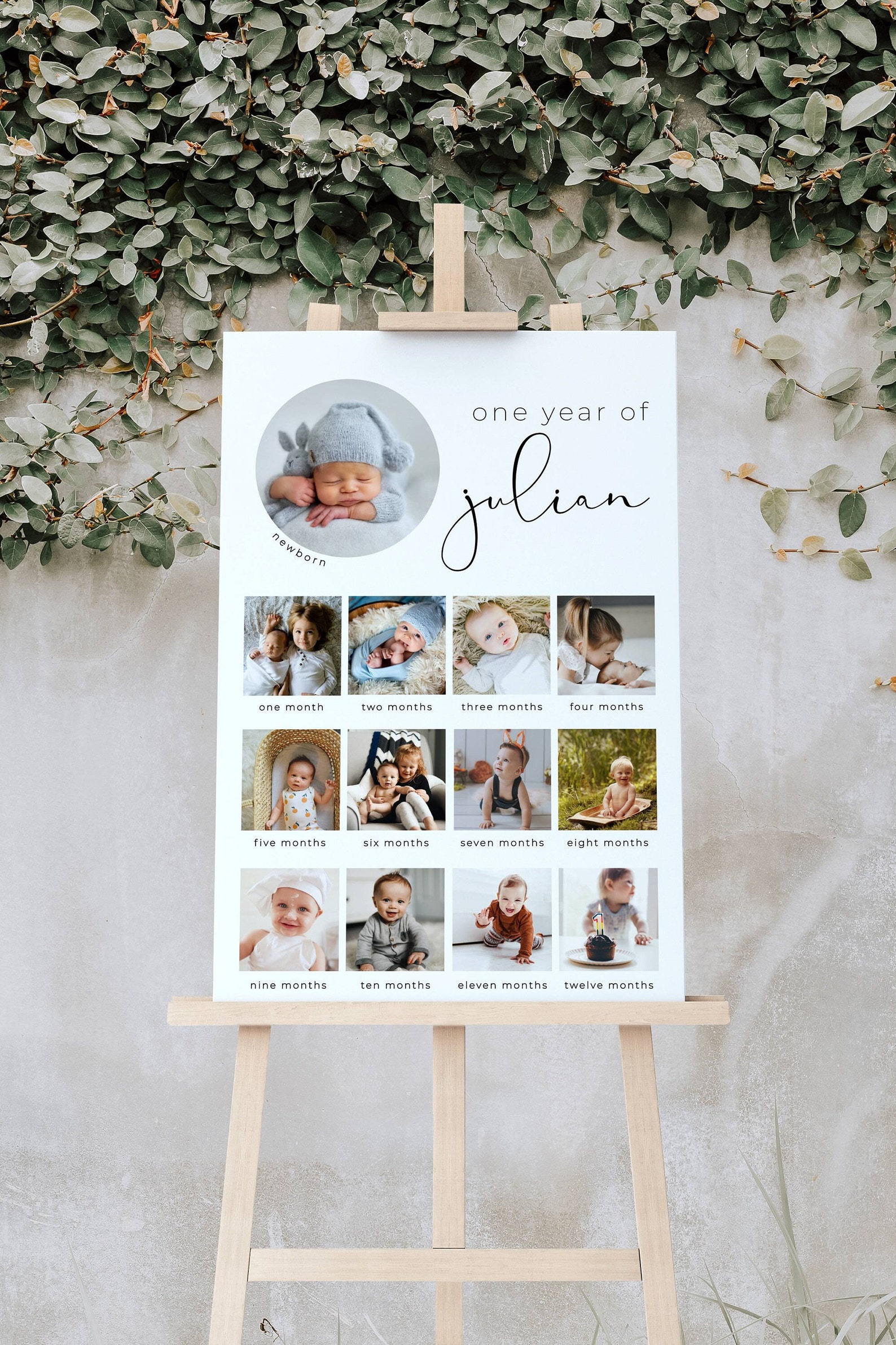 Printable One Year of Photo Poster Template, Modern 1st Birthday ...