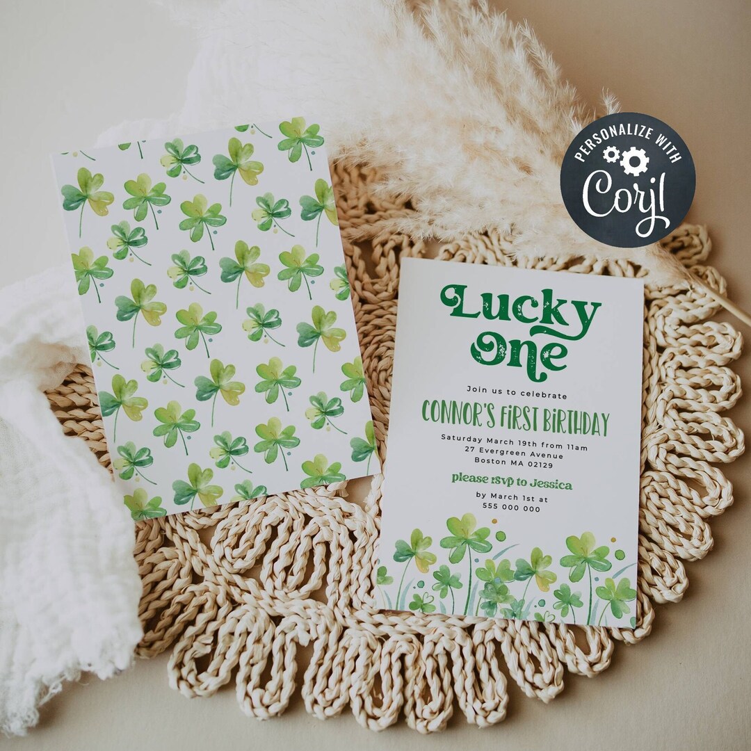 Lucky One Birthday Invitation Template, Printable St. Patrick's Day ...