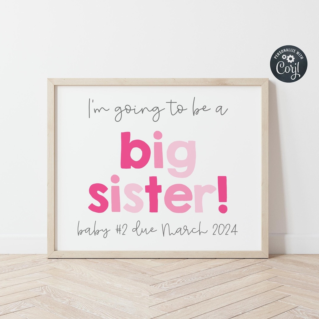 Modern Big Sister Announcement Sign Template, Printable Pink Sister ...