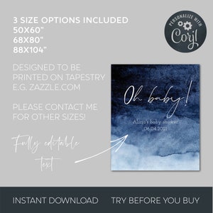 Navy Watercolor Baby Shower Backdrop Template Printable Ombre | Etsy