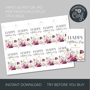 Floral Mother's Day Gift Tag Template, Printable Peonies Mothers Day ...
