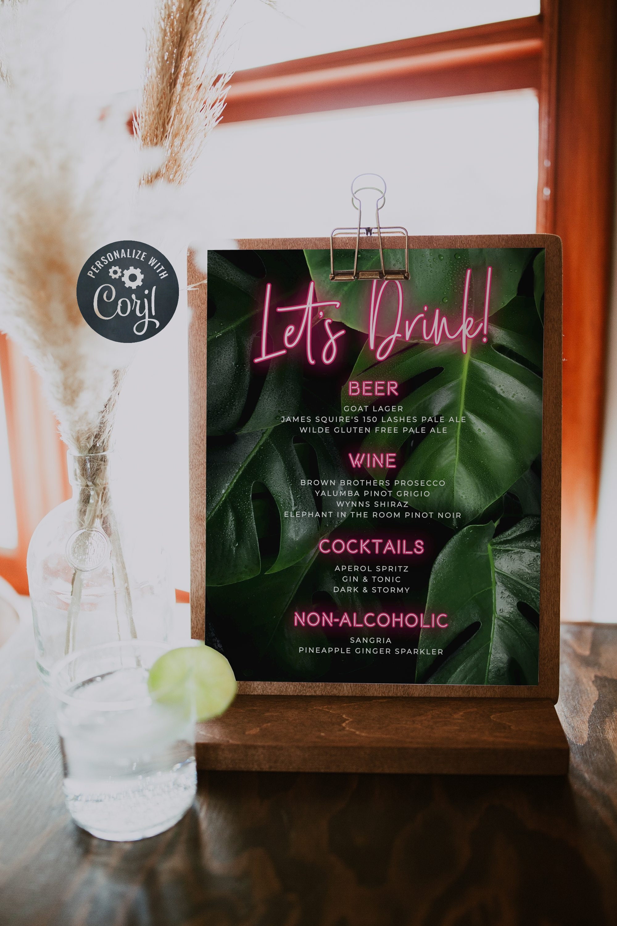 Neon Tropical Bar Menu Template Printable Beach Destination - Etsy