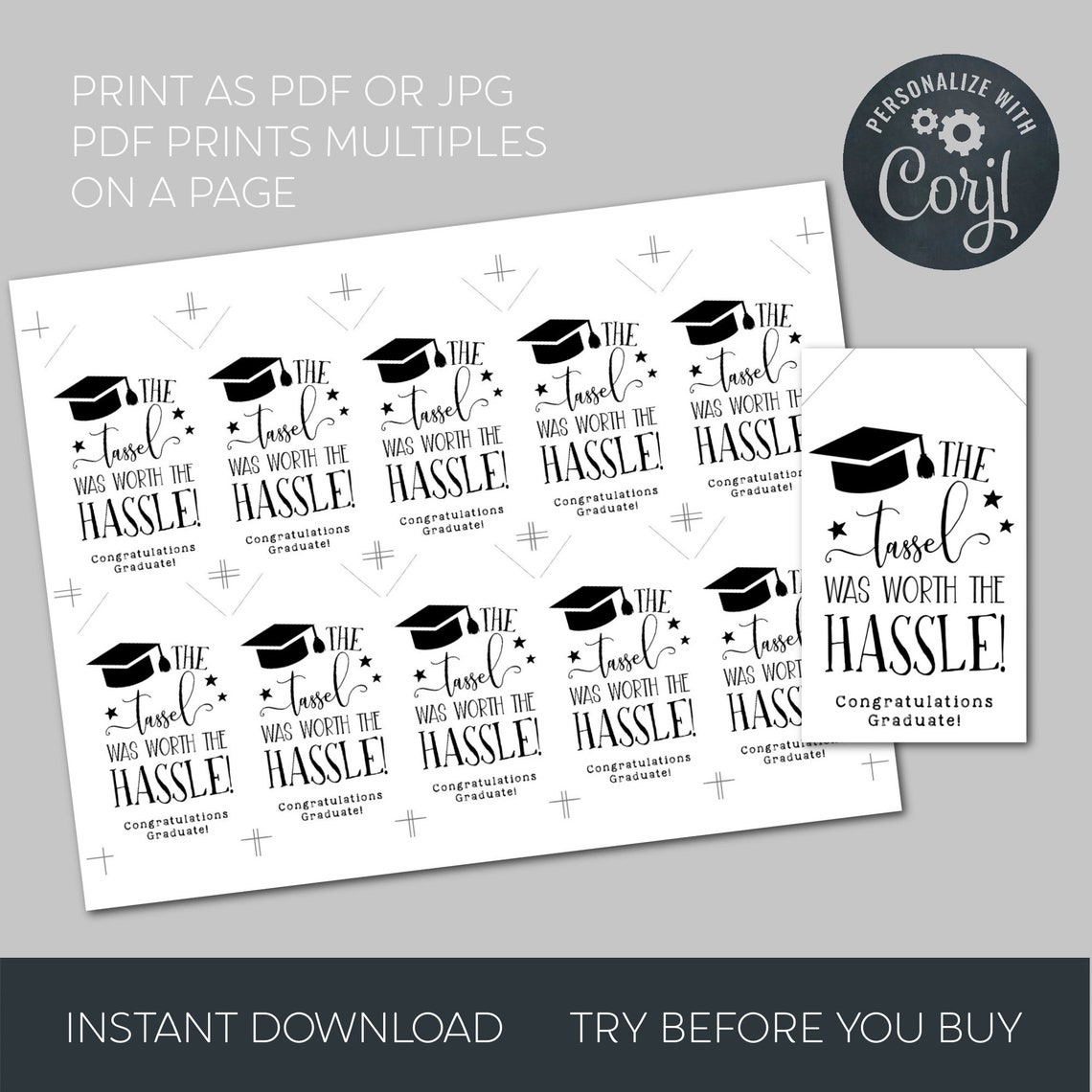 Graduation Gift Tag Template, Printable the Tassel Was Worth the Hassle ...