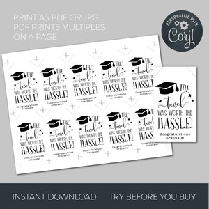 Graduation Gift Tag Template, Printable the Tassel Was Worth the Hassle ...