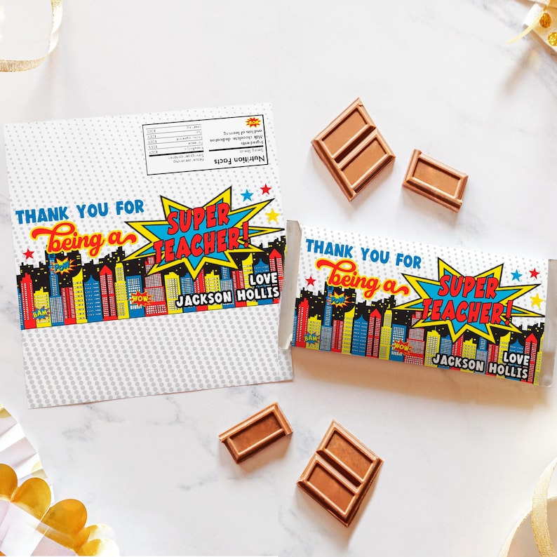 Superhero Teacher Appreciation Chocolate Bar Wrapper Template ...