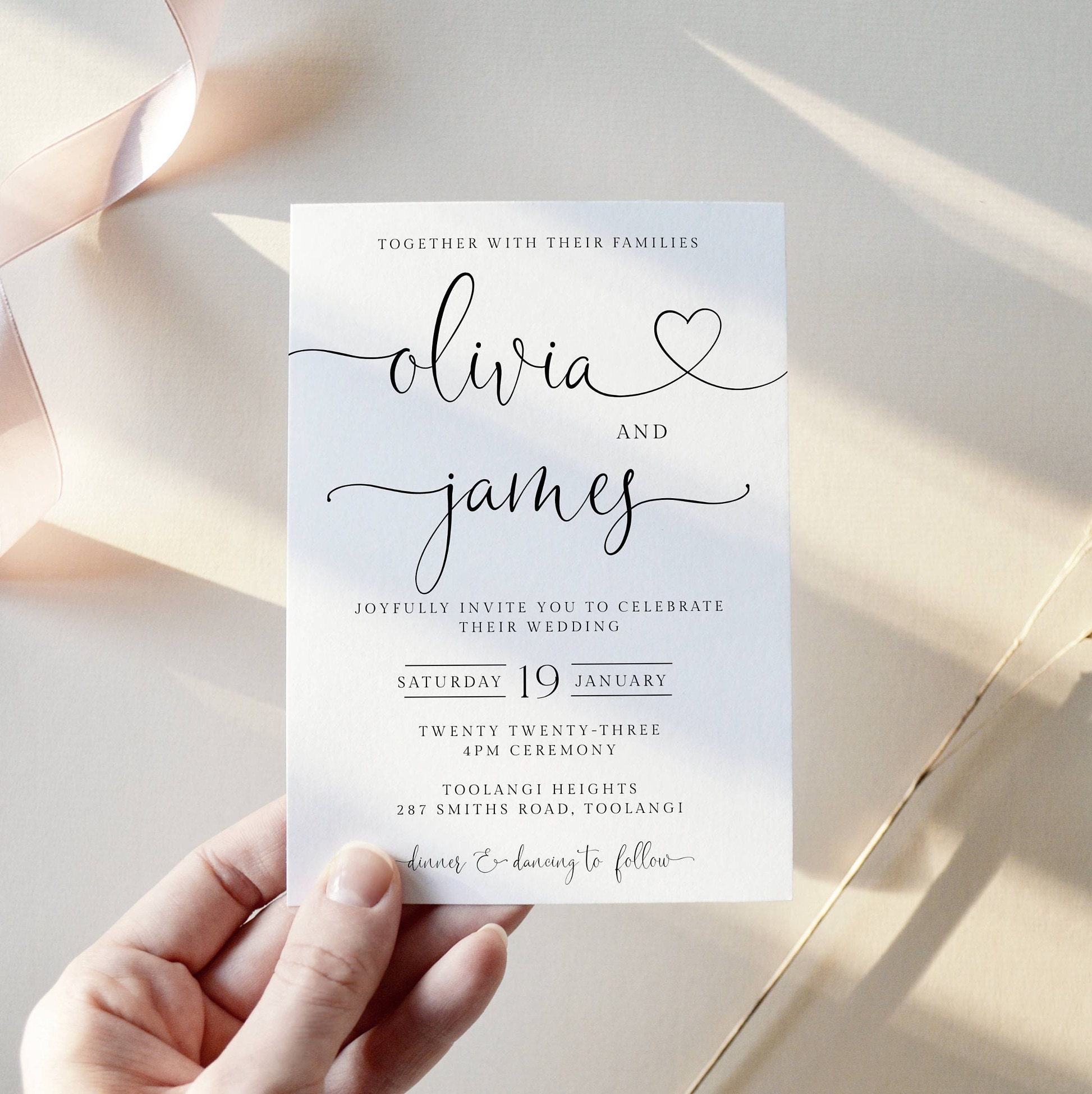 Modern Heart Wedding Invitation Template Printable Minimalist - Etsy