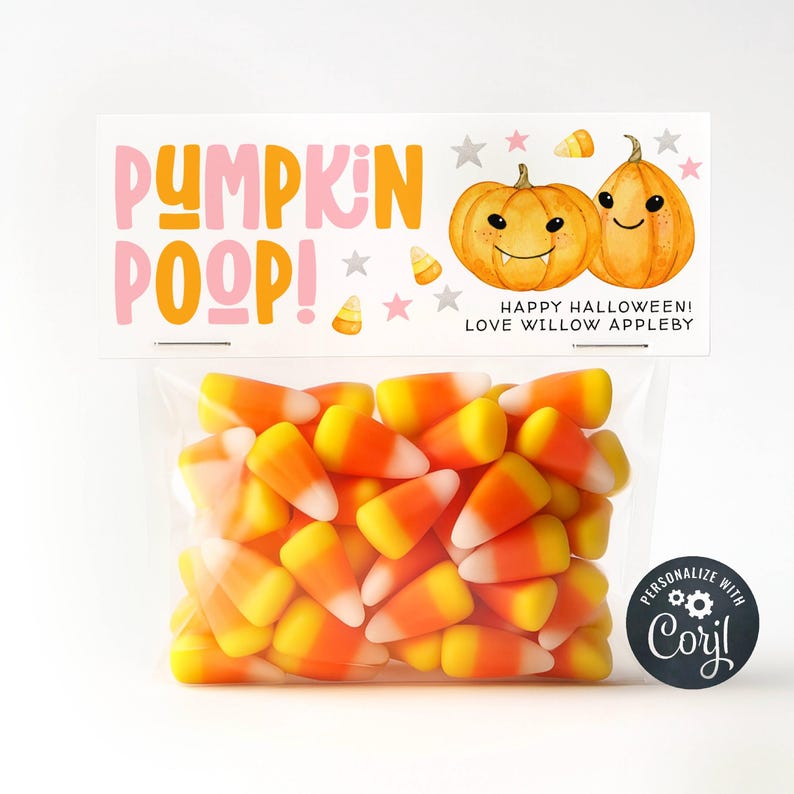Editable Pumpkin Poop Bag Topper Template, Printable Halloween Candy ...