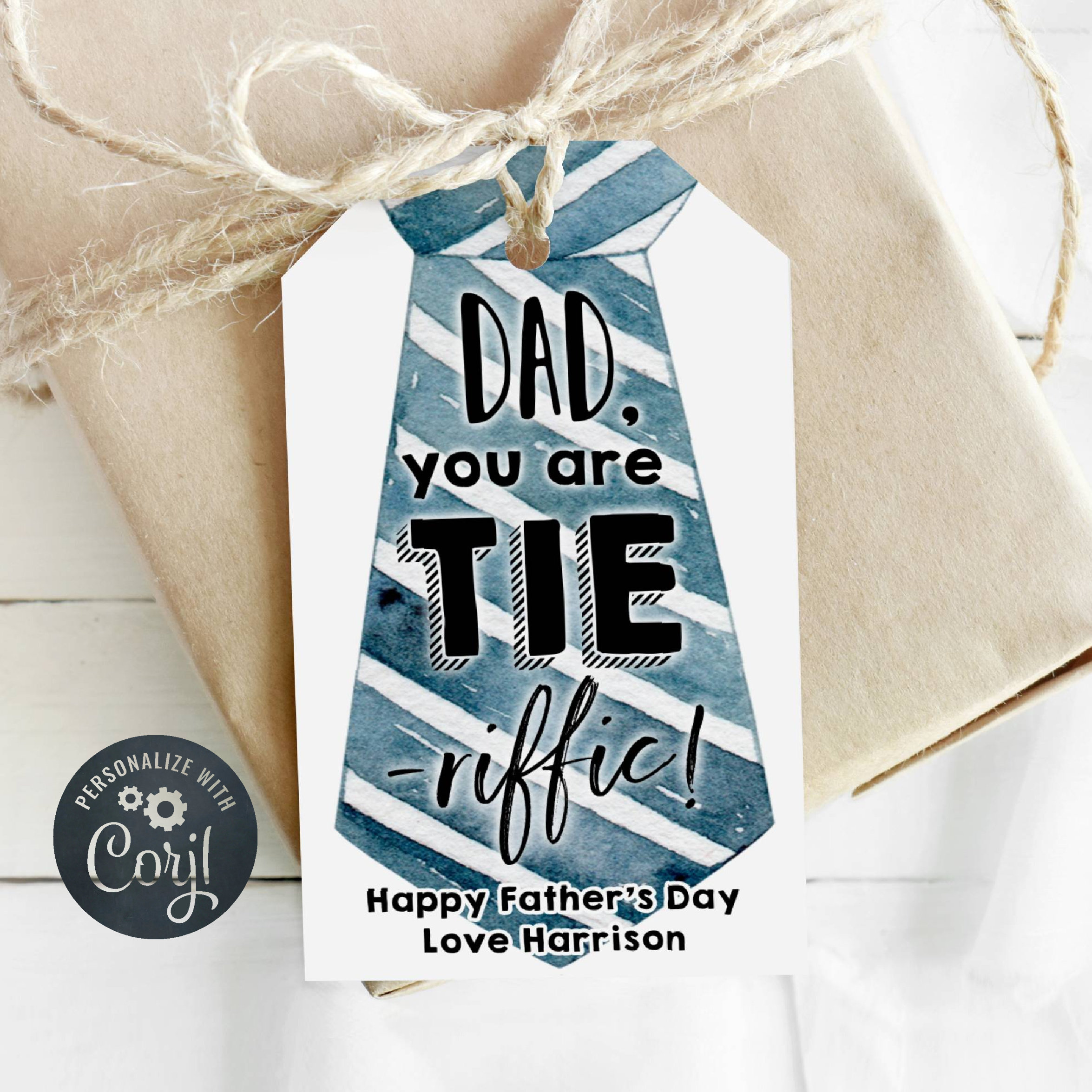 Father's Day Tie Gift Tag Template, Printable You Are Tie-riffic Favor ...