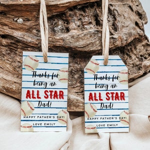 Father's Day Gift Tag Template, Printable Baseball All Star Dad Favor ...