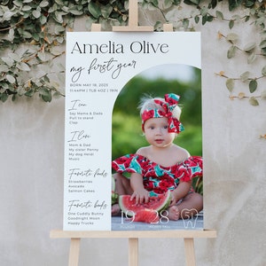 Editable Arch Photo First Birthday Milestone Board Template, Printable ...